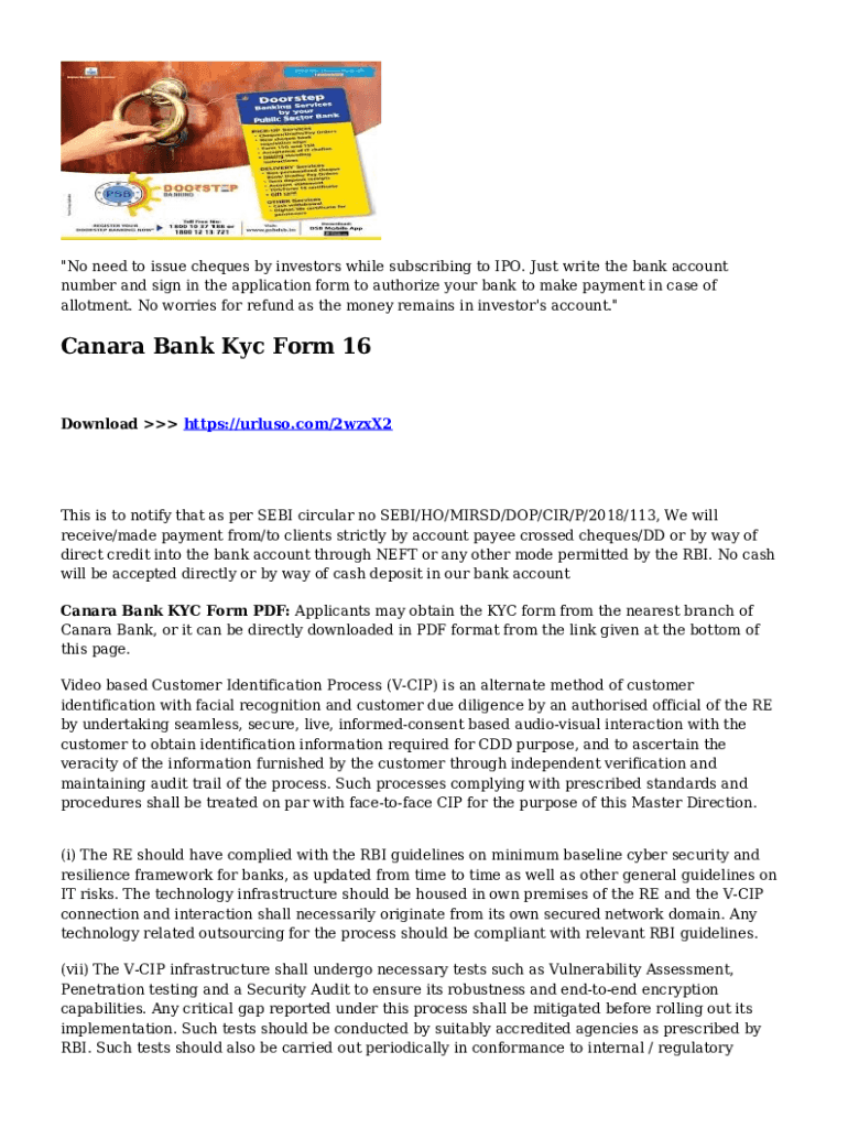 Canara Bank Kyc Form - Fill Online, Printable, Fillable, Blank | pdfFiller
