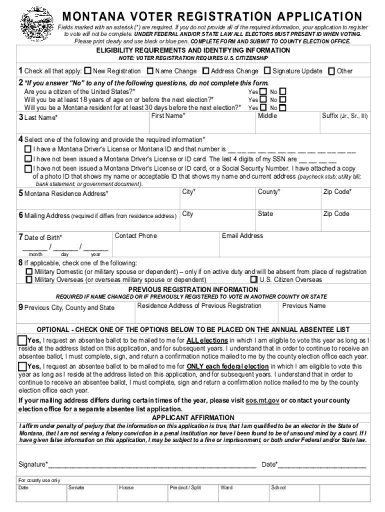 Fillable Online Register to Vote in Montana Fax Email Print - pdfFiller