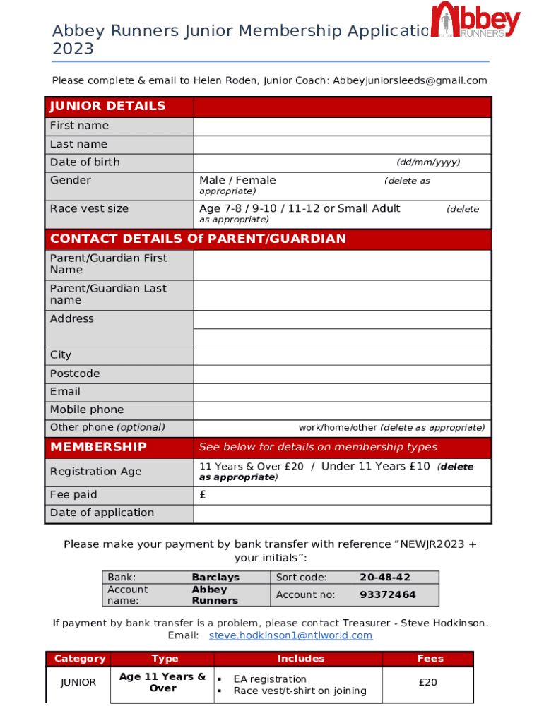 Membership Application Junior Doc Template | pdfFiller