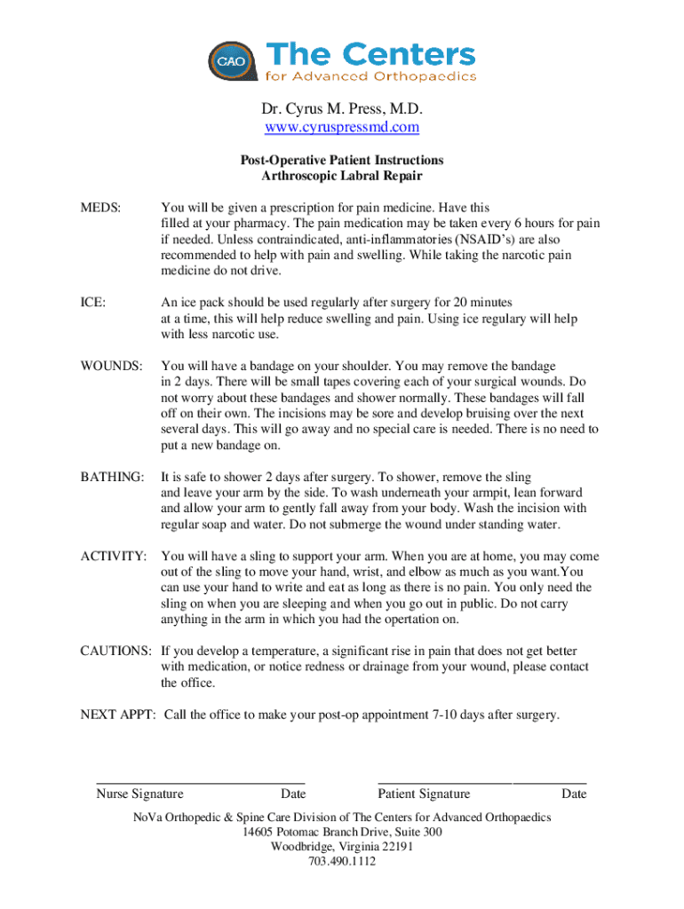 Fillable Online Robert C. Mason, M.D. - Arthroscopic Shoulder Labral ...