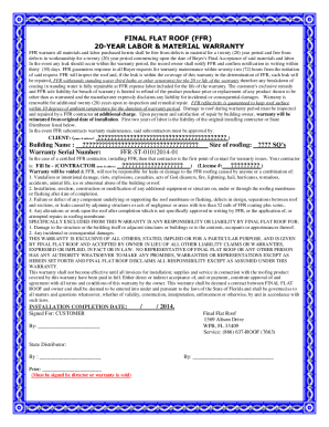 Fillable Online SAMPLE-20-Year-Labor-and-Material-Warranty- ... Fax ...