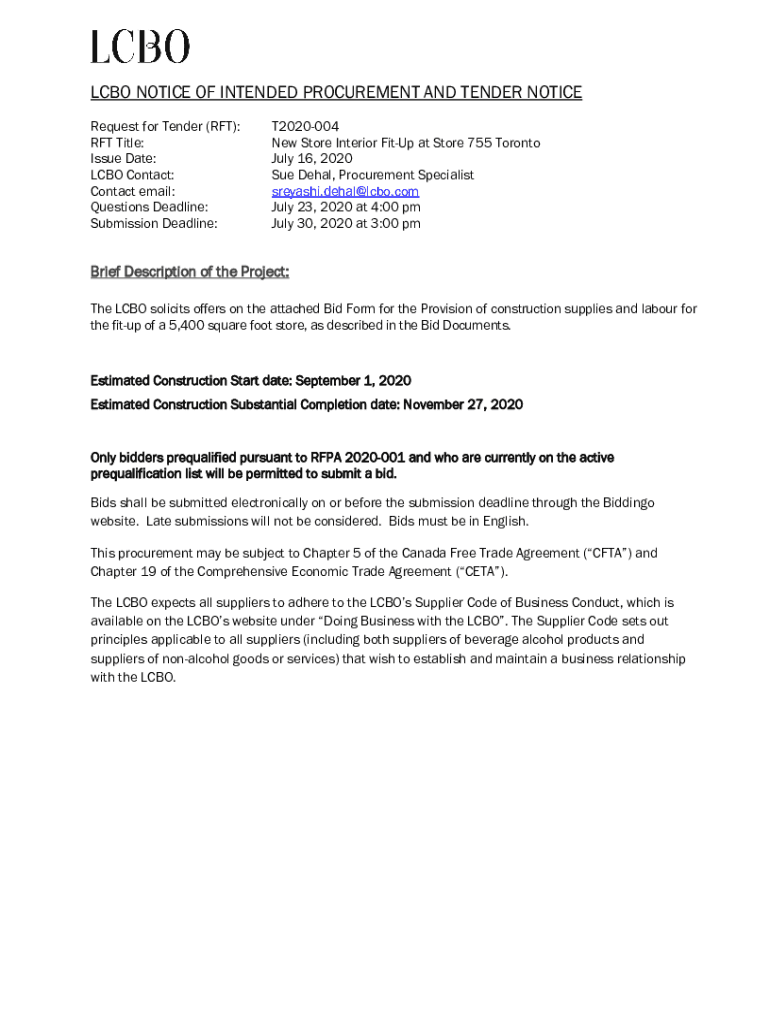 Fillable Online LCBO - Request for Proposals in connection with the ... Fax Email Print - pdfFiller