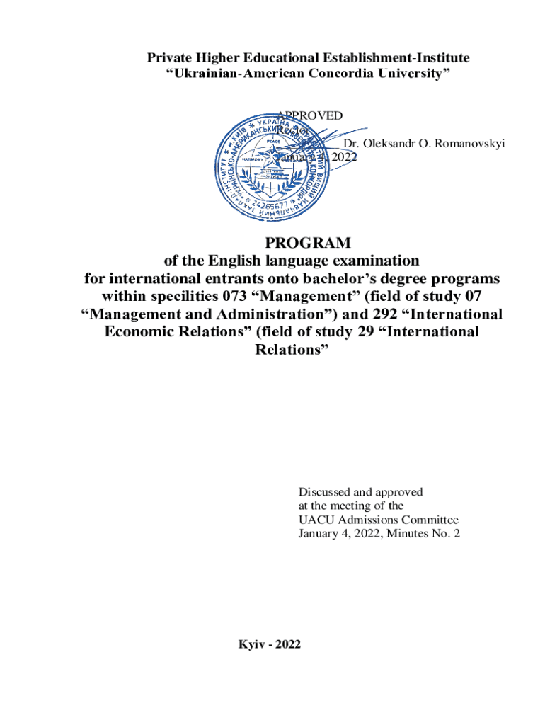 Fillable Online PROGRAM of the English language examination for ... Fax ...