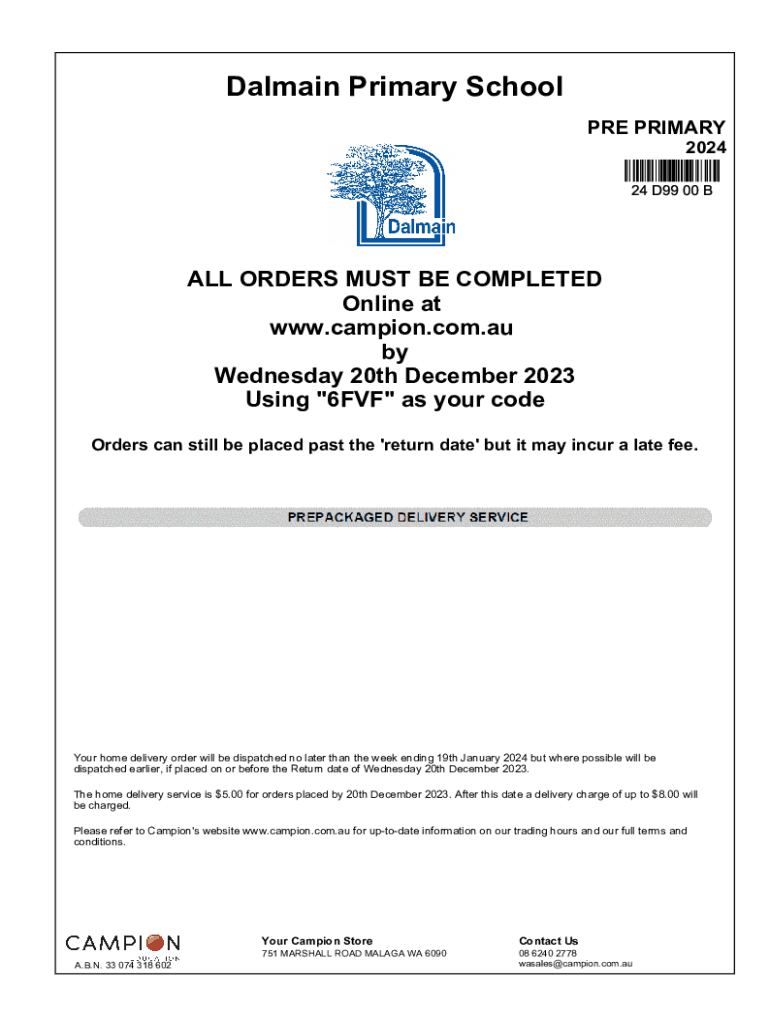 Fillable Online Dalmain Primary School PRE PRIMARY 1 Resource List Fax ...