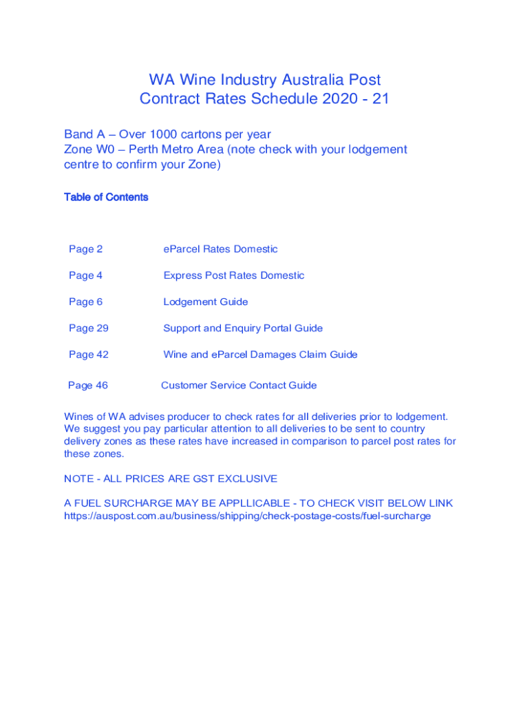 Fillable Online Australia Post Wine Industry Rates Schedules Fax Email ...