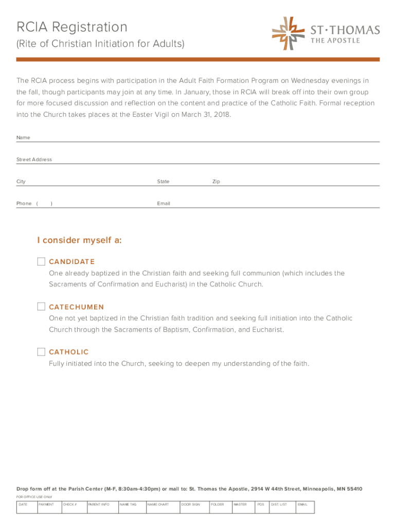 Fillable Online Rite of Christian Initiation of Adults (RCIA) - Stella ...
