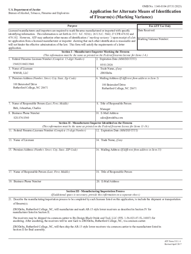 Fillable Online Application for Alternate Means of Identification of Firearm ... Fax Email Print ...
