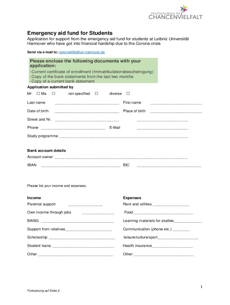 Fillable Online Student Emergency Fund - Office of the Dean of Students ...