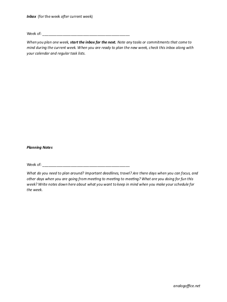 Fillable Online Analog Office weekly plan printable Fax Email Print ...