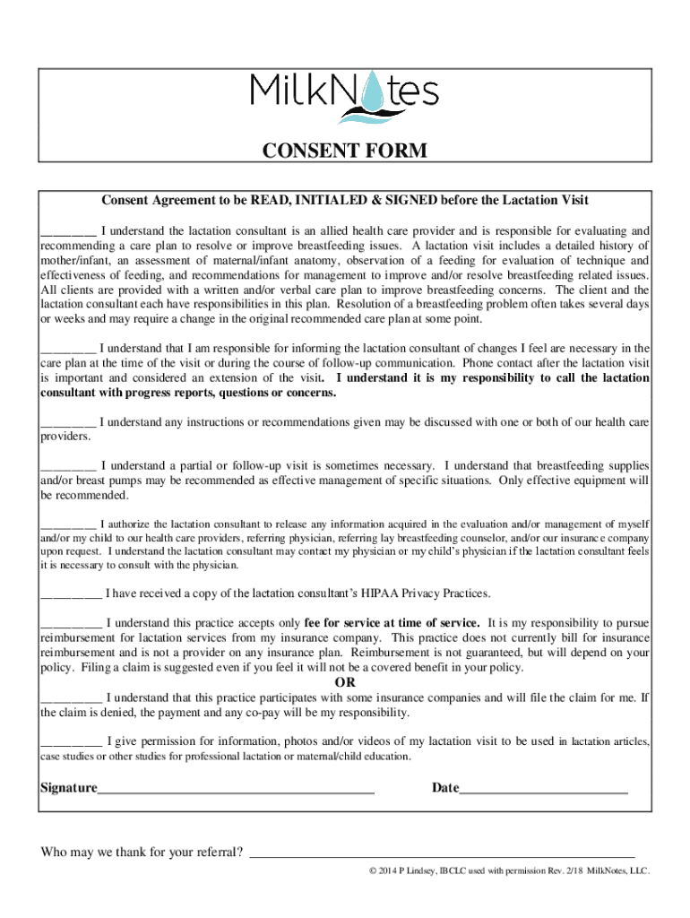 Fillable Online The Milk Spot Informed Consent for Lactation ...
