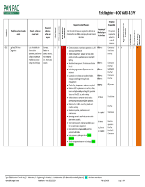 Fillable Online Health and Safety Risk Register Log Yard and 3PY. Forms ...