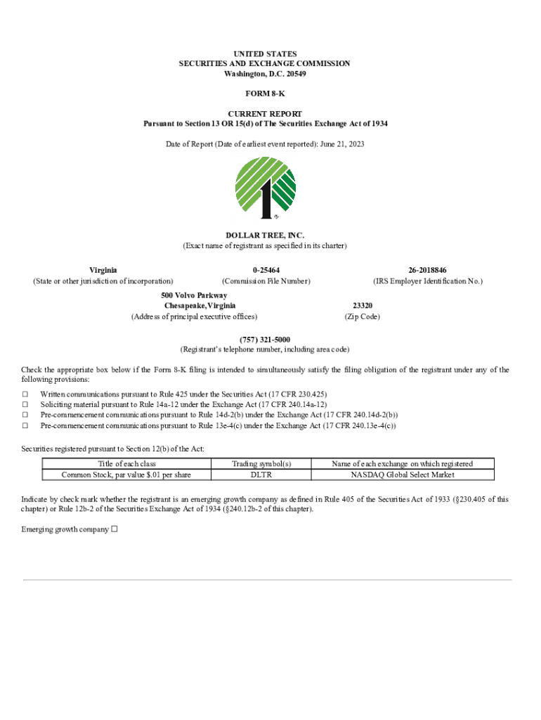 Fillable Online As previously announced, Dollar Tree, Inc Fax Email ...