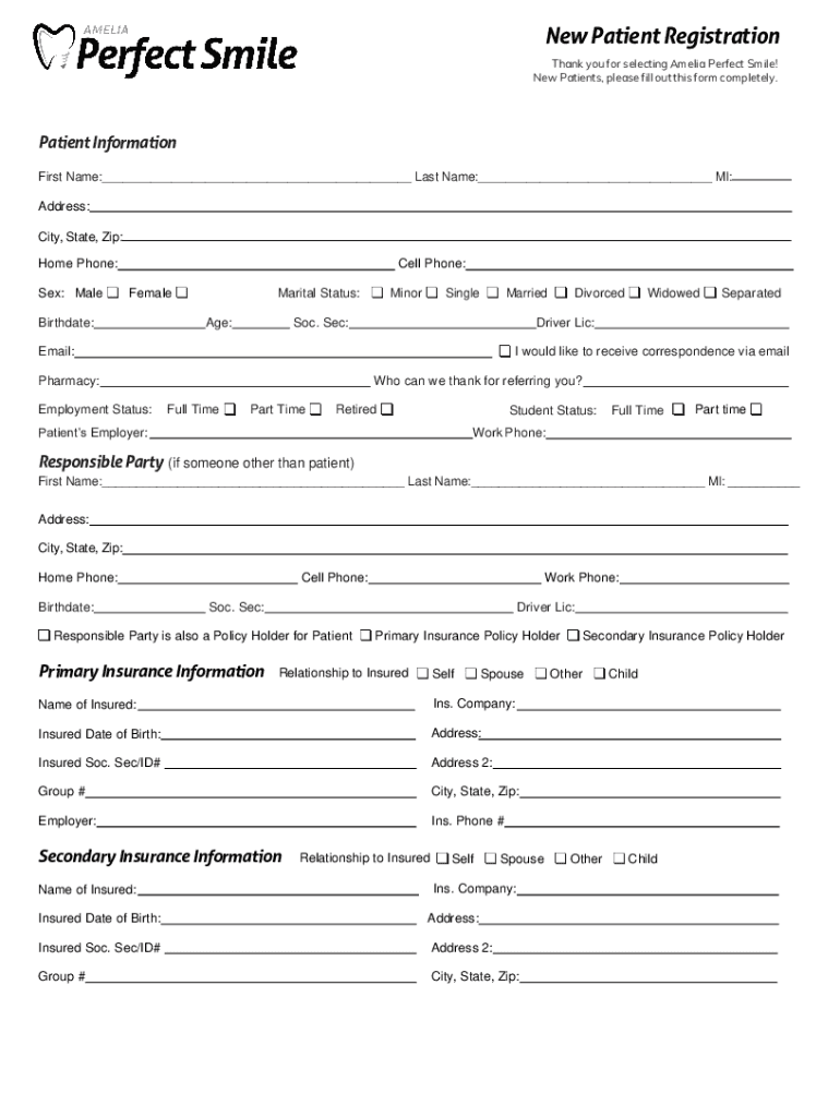 Fillable Online New Patient Forms - Perfect Smiles Dental Fax Email Print - pdfFiller