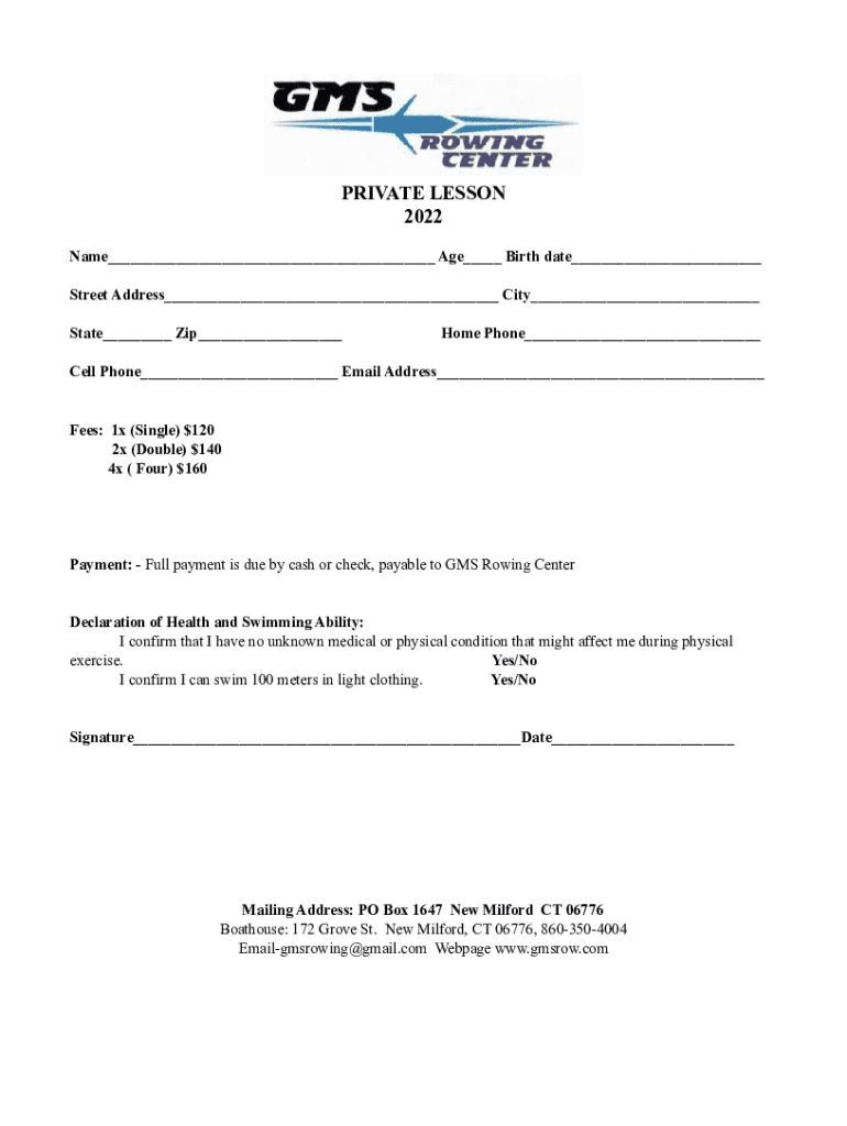 Fillable Online PRIVATE LESSON FORM 2022.docx Fax Email Print - pdfFiller