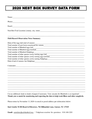Fillable Online 2020 NEST BOX SURVEY DATA FORM Fax Email Print - pdfFiller