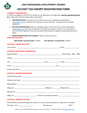 Fillable Online GST/HST TAX EXEMPT REGISTRATION FORM Fax Email Print ...
