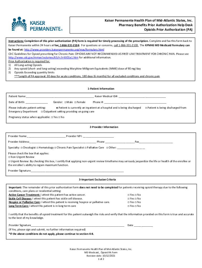 Fillable Online Prior Authorization (PA) for Opioid PA Form. Prior ...