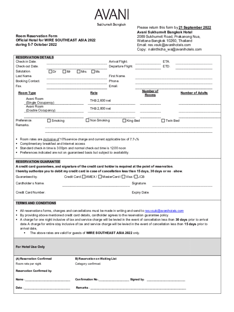 Fillable Online Avani Sukhumvit Bangkok - SHA Extra Plus Certified Fax Email Print - pdfFiller