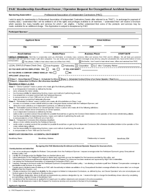 Fillable Online PAIC Membership Enrollment Owner / Operator Request for ...