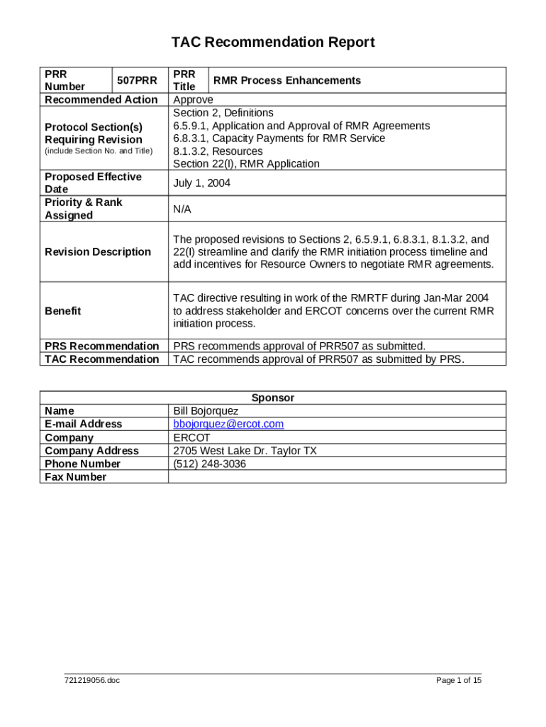 RMR Process Enhancements Doc Template | pdfFiller