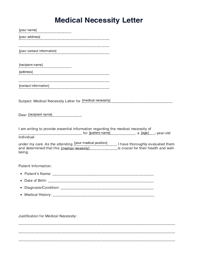 Fillable Online Medical Necessity Letter Template PDF. Download a free ...