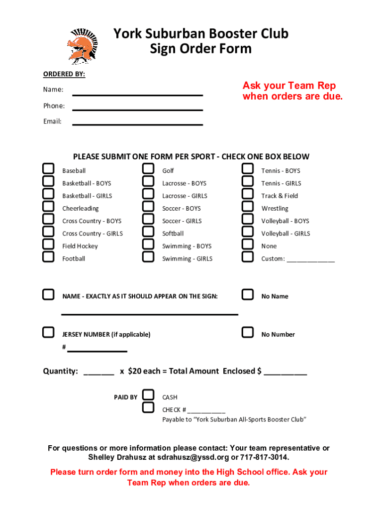 Fillable Online Lisle Booster Club Yard Sign Order Form Fax Email Print ...