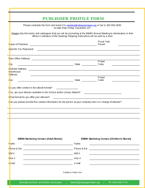 PUBLISHER PROFILE Doc Template | pdfFiller