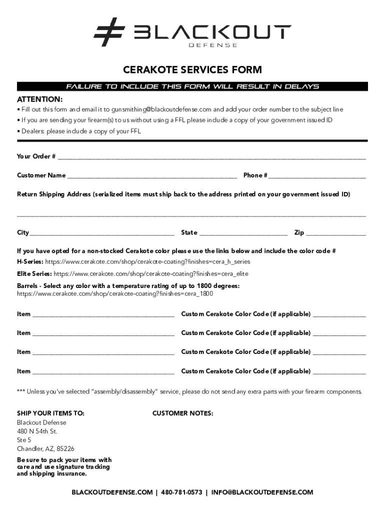 Fillable Online CERAKOTE SERVICES FORM Fax Email Print - pdfFiller