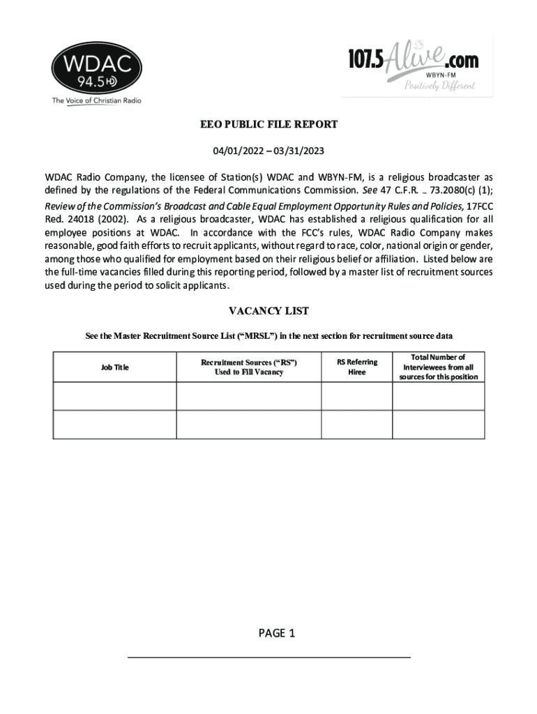 Fillable Online FCC Imposes $26000 Fine on Broadcaster for One EEO ...