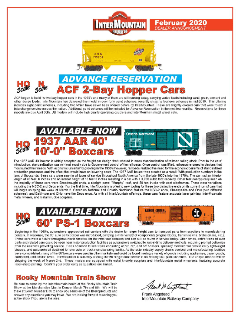 Fillable Online - HO Scale ACF 2-Bay Hoppers ** PLEASE RESERVE BY ...
