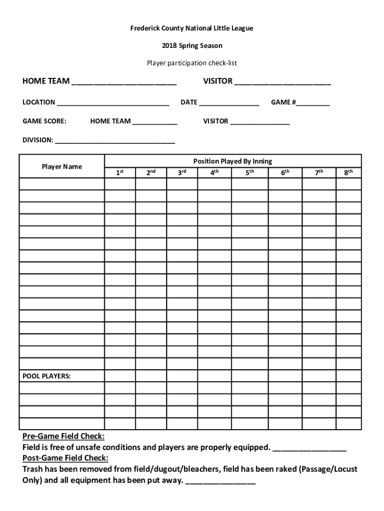 Fillable Online VISITOR Pre-Game Field Check Fax Email Print - pdfFiller