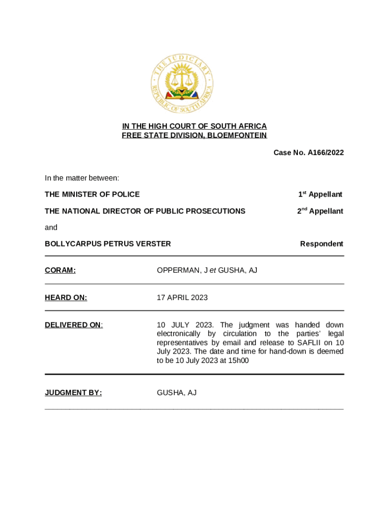 Fillable Online South African Police Service v Southern African Human ...