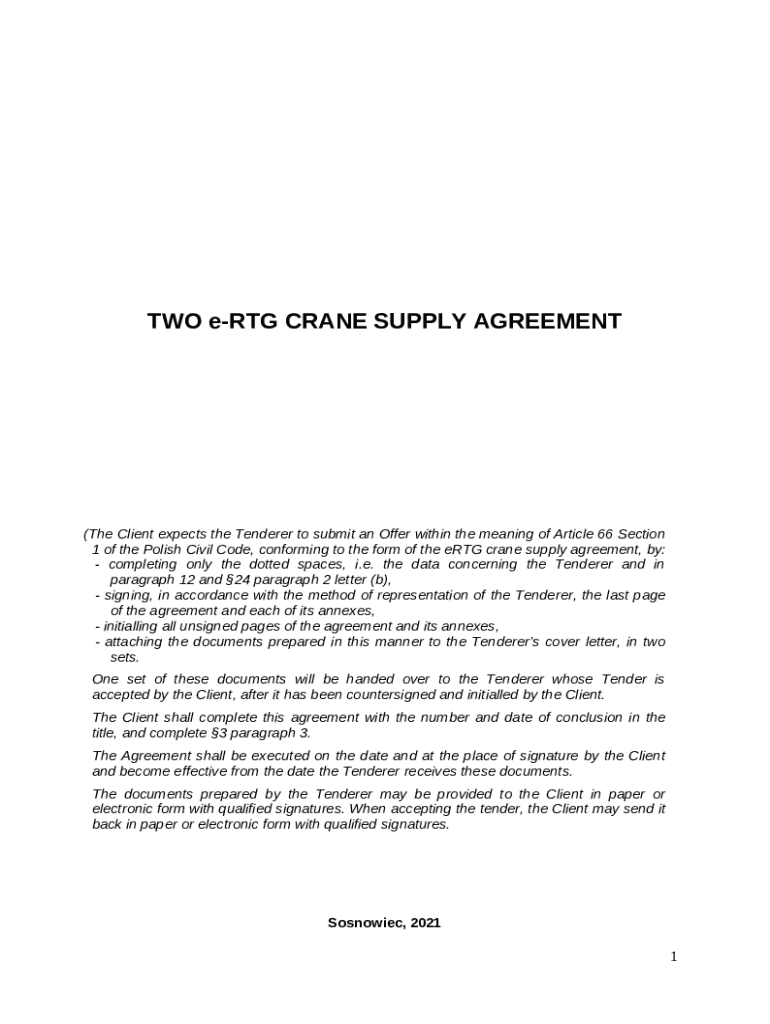 SERVICING AGREEMENT FOR TWO eRTG CRANES AT ... Doc Template | pdfFiller