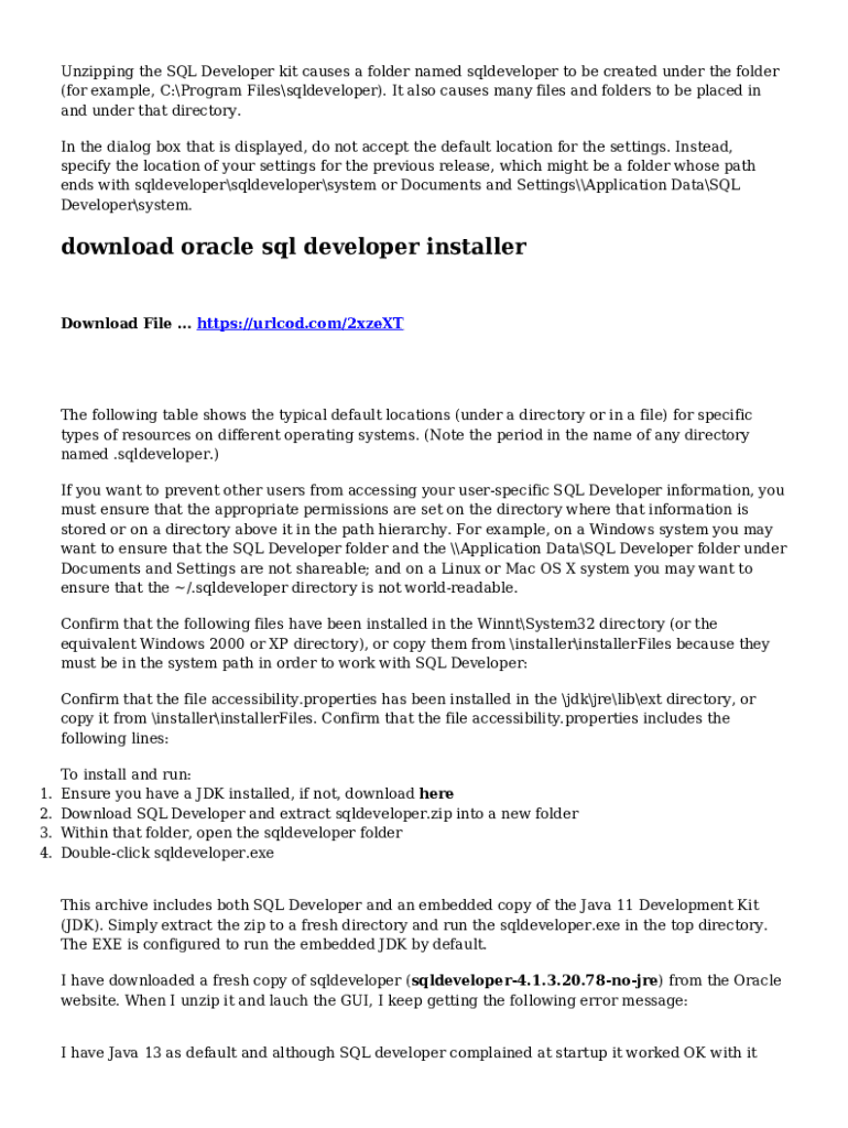 Fillable Online Download Oracle Sql Developer Installer Fax Email Print - pdfFiller