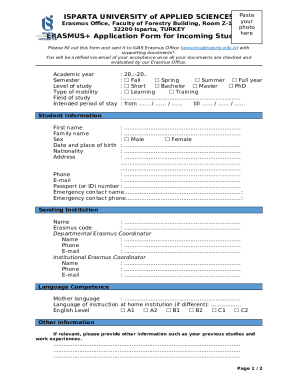 ERASMUS+ Application for Incoming Students Doc Template | pdfFiller