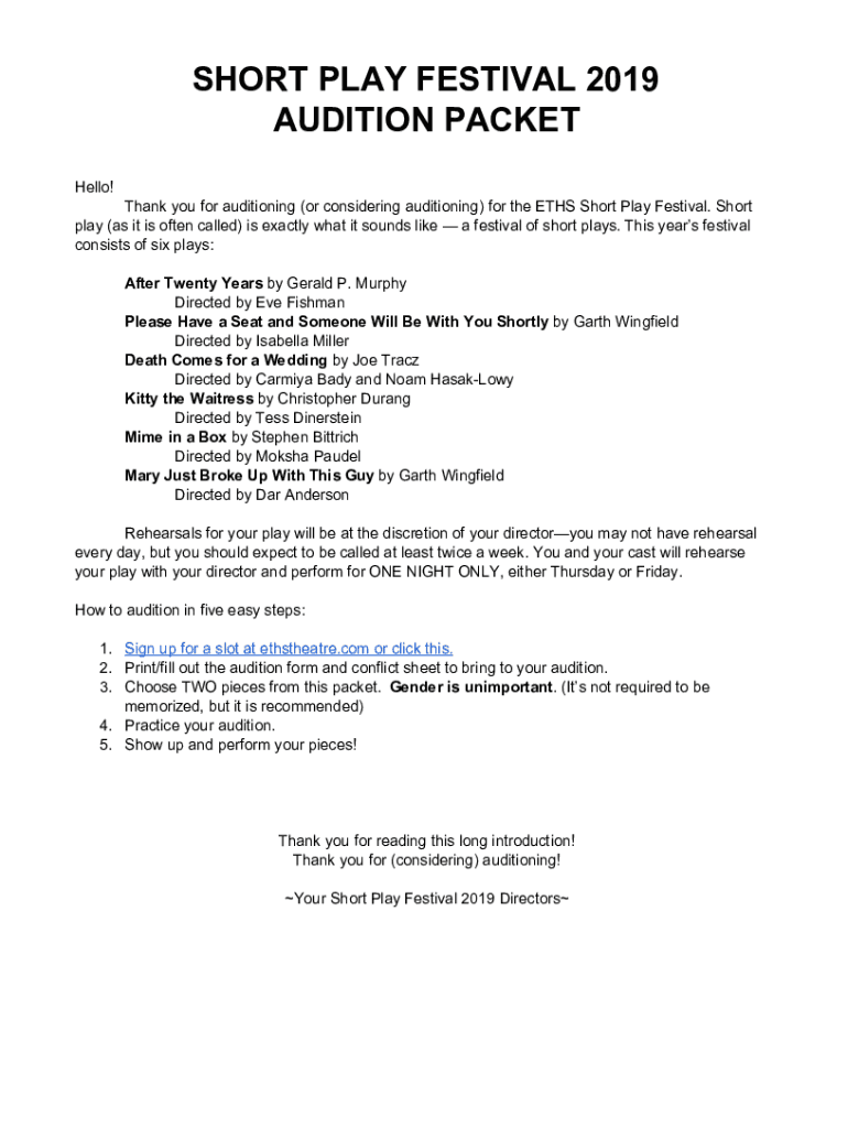 Fillable Online Short Play Festival Audition Packet 2.4 Fax Email Print ...