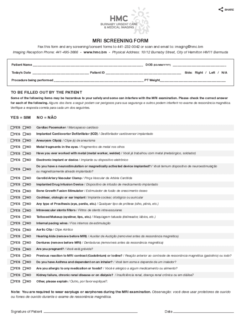 Preenchível Disponível MRI INFORMED CONSENT FORM (ENGLISH) Fax Email ...