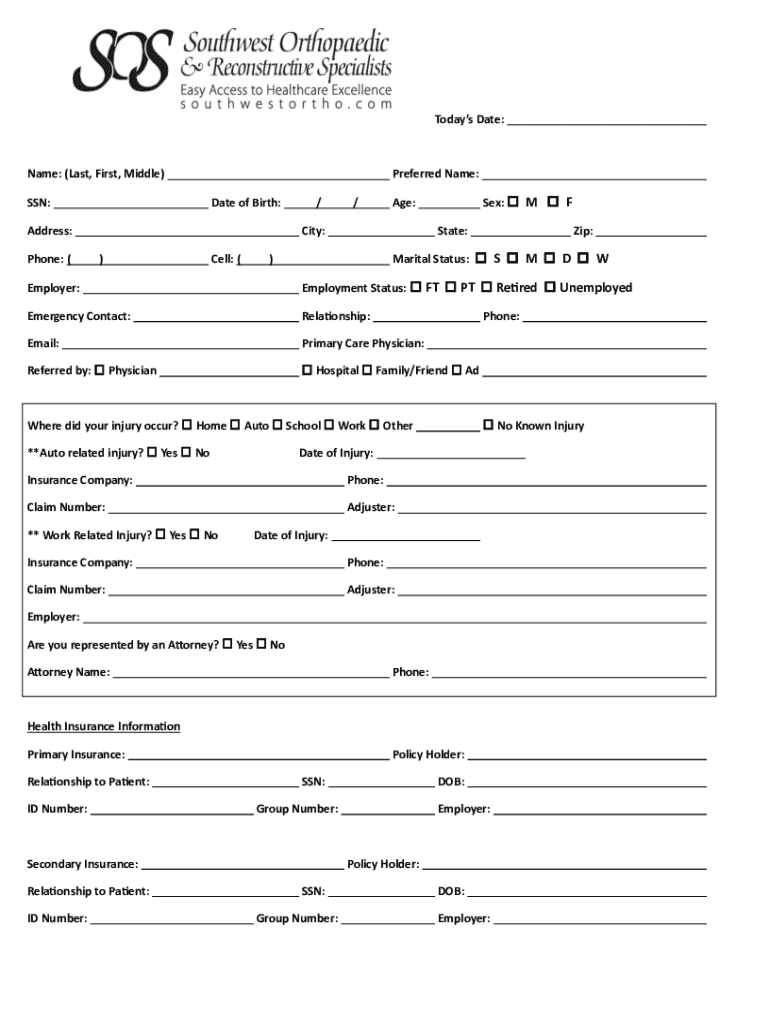 Fillable Online Today's Date: Name: (Last, First, Middle) Preferred Name: SSN ... Fax Email ...