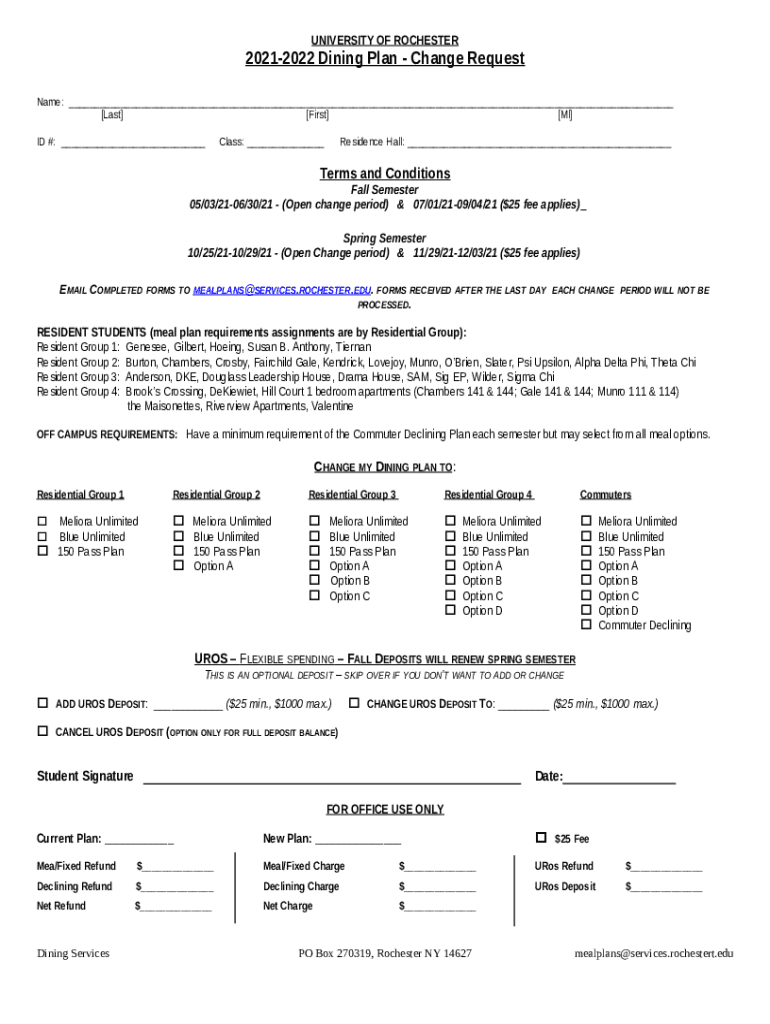 Meal Plan Modification Request Doc Template | pdfFiller