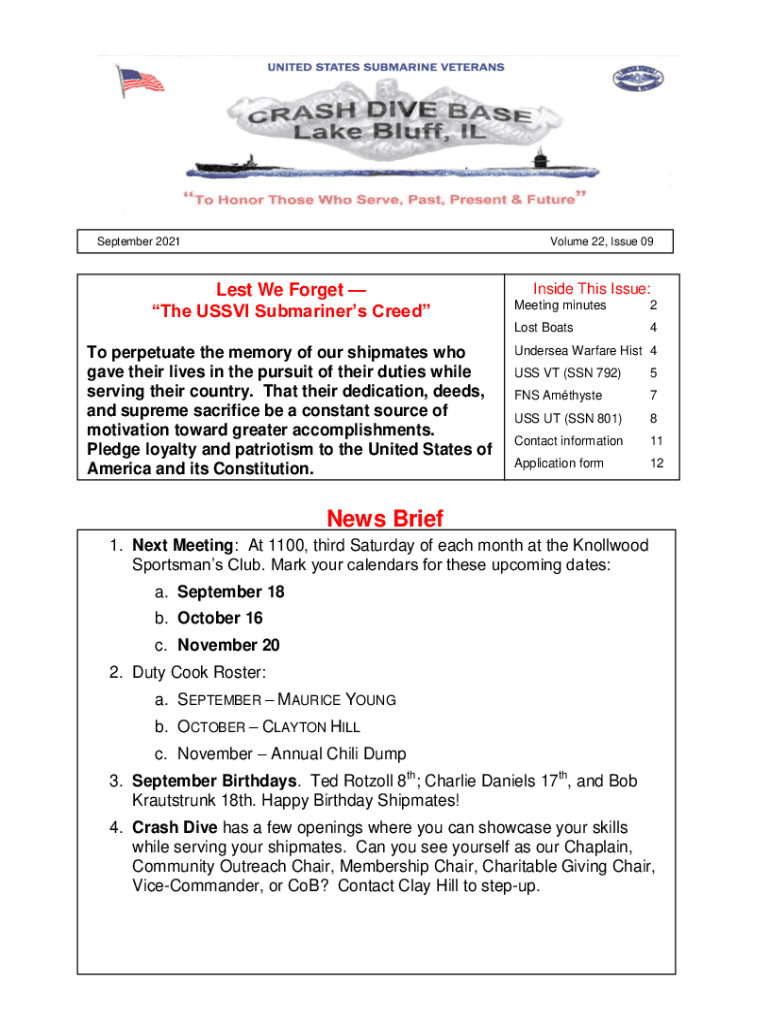 Fillable Online USSVI Submarine Veterans National Office Fax Email ...