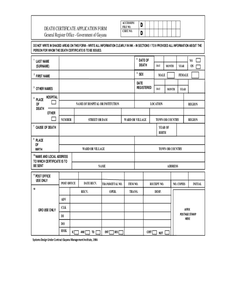 Fillable Online Death Certificate Application Form Fillable Fax Email ...