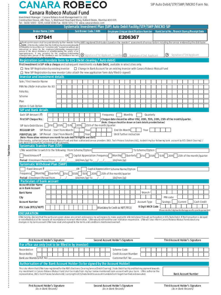 Fillable Online Registration cum mandate form for ECS (Debit clearing / Auto debit) Fax Email ...