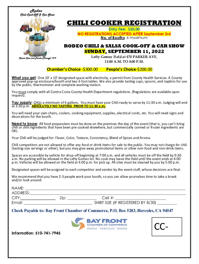 Fillable Online The Great American Chili & Salsa Cook-Off Registration ...