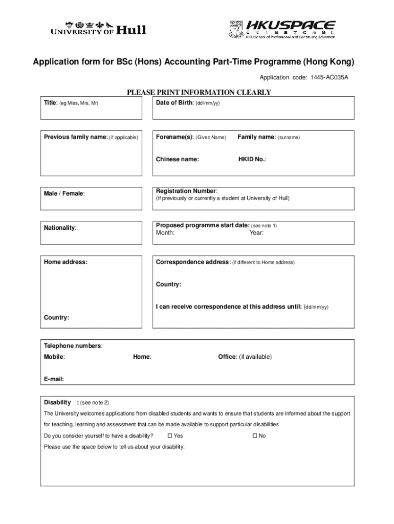 Fillable Online Application form for BSc (Hons) Accounting Programme ( ... Fax Email Print ...