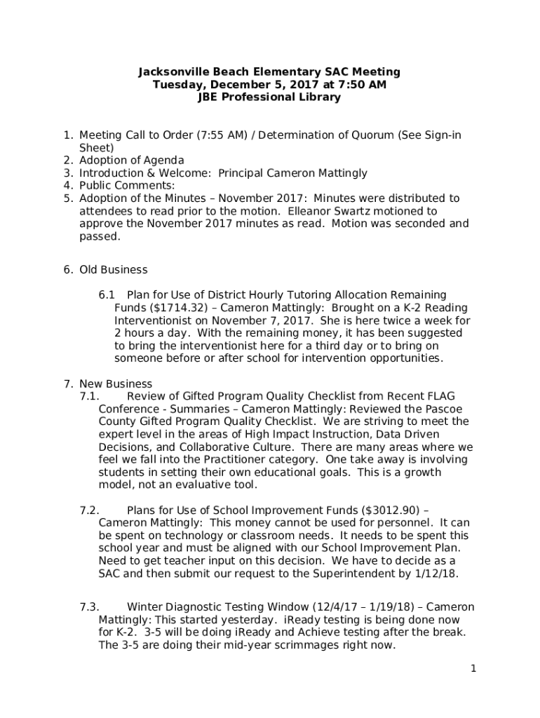 Meeting Call to Order (7:55 AM) / Determination of Quorum (See Sign-in ...