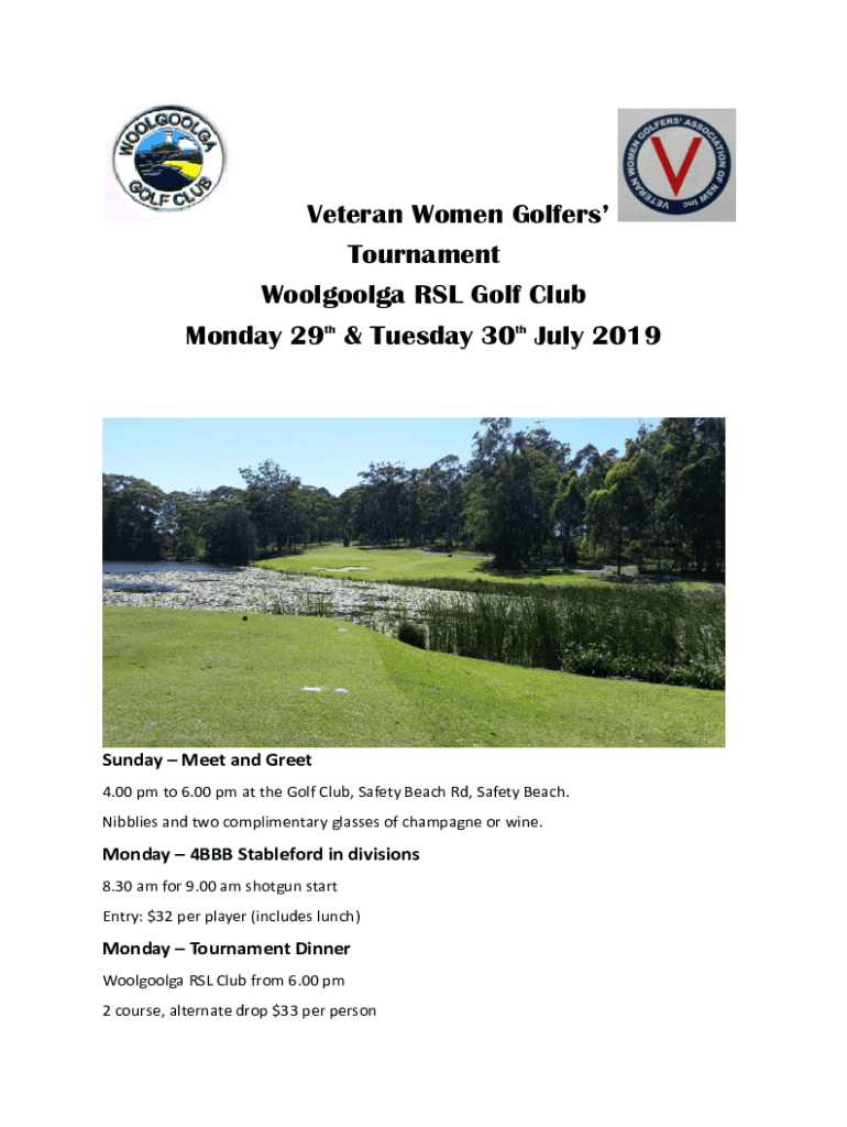 Fillable Online Veteran Women Golfers' Tournament Woolgoolga RSL ...