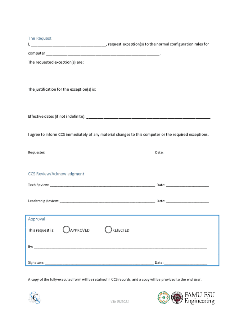 Fillable Online Exception Request Form: Minimum Security Standards for ... Fax Email Print ...