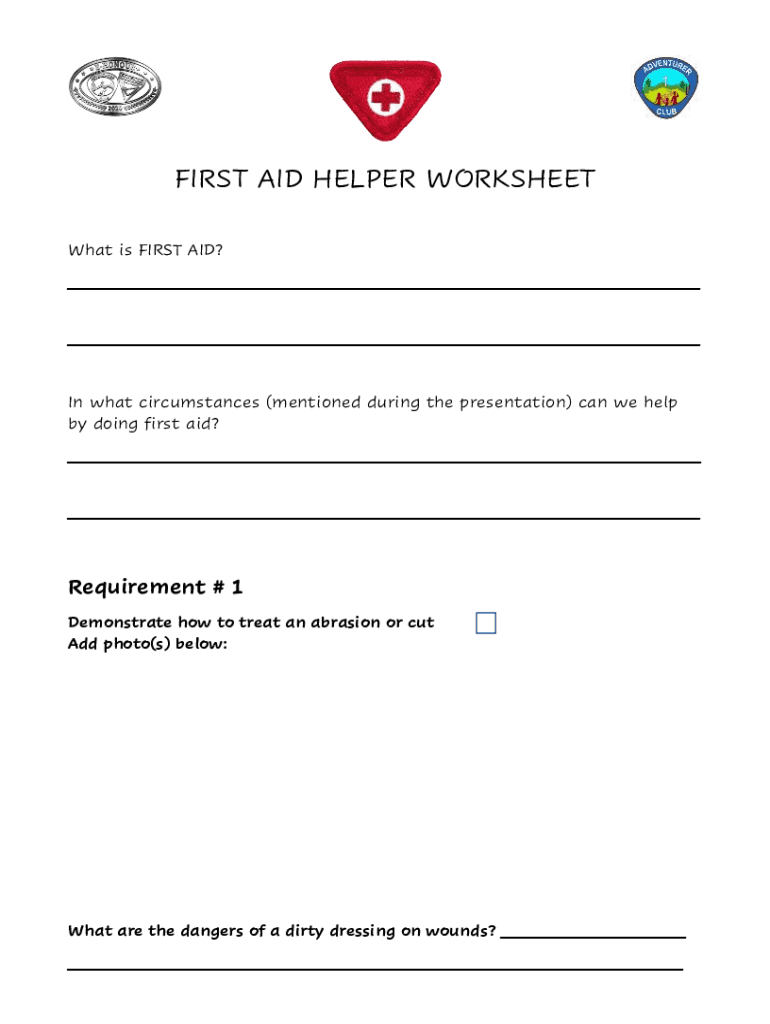 Fillable Online FIRST AID HELPER WORKSHEET - Adventist Youth Fax Email ...