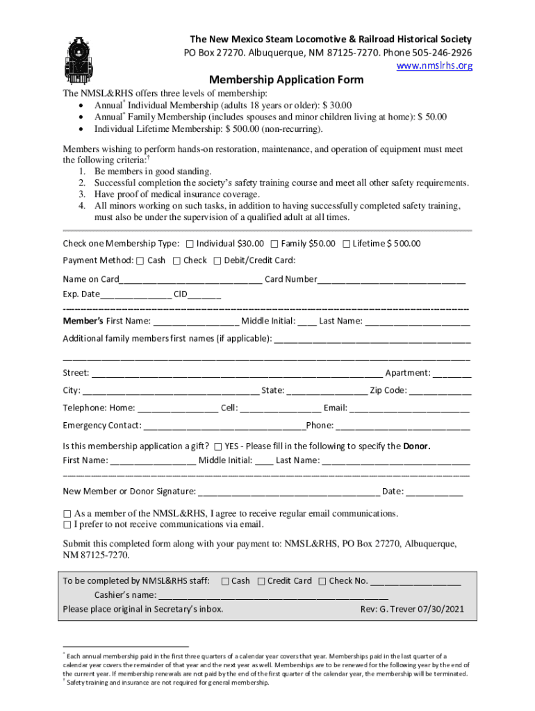 Fillable Online New Mexico Steam Locomotive and Railroad Historical Society Fax Email Print ...