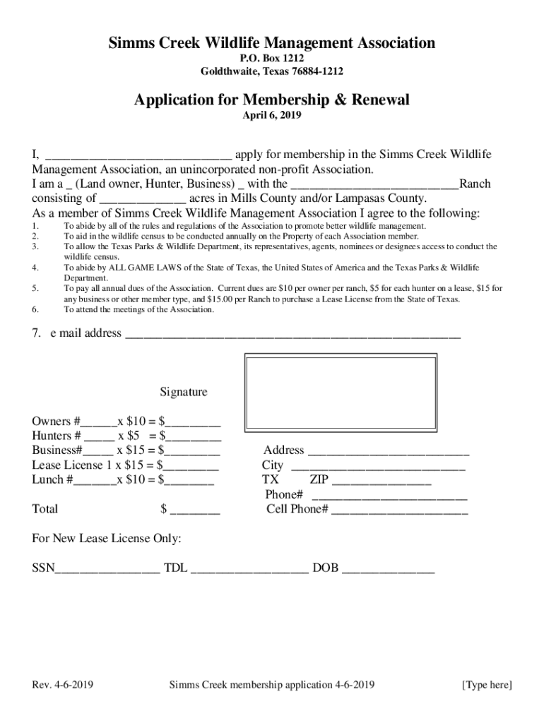 Fillable Online Forms - Simms Creek Wildlife Management Association Fax ...